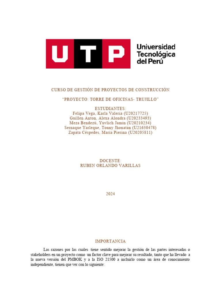 Los Stakeholders o Interesados Del Proyecto - Utp | PDF | Información | Planificación