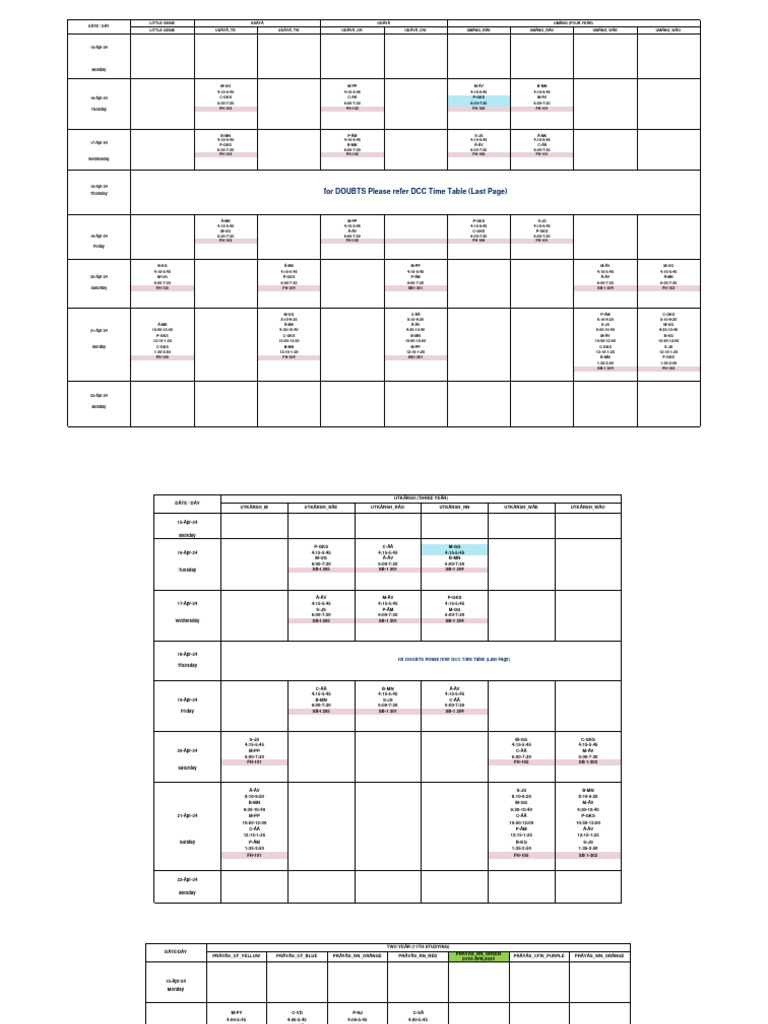 Timetable - 15th April Till 21st April, 2024 | PDF