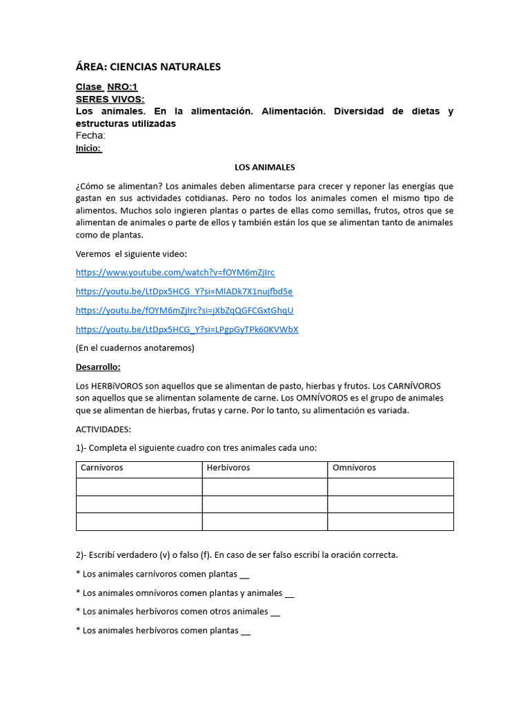 Planif. CS NAT. SERES VIVOS - ANIMALES Actualizada | PDF | Zoología | Organismos