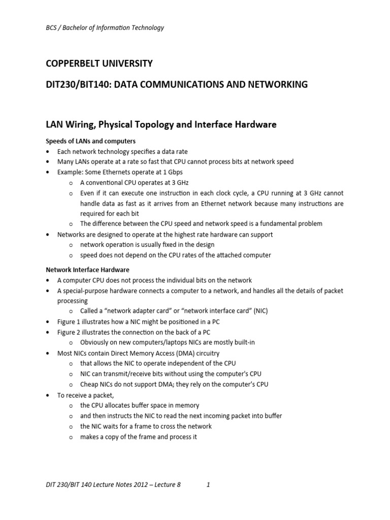 BCS BIT140-Lecture8 | PDF | Network Interface Controller | Ethernet