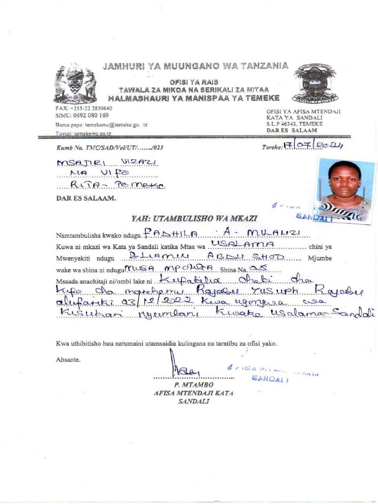 Mwidu Utambulisho 20240717 - 05295674 | PDF