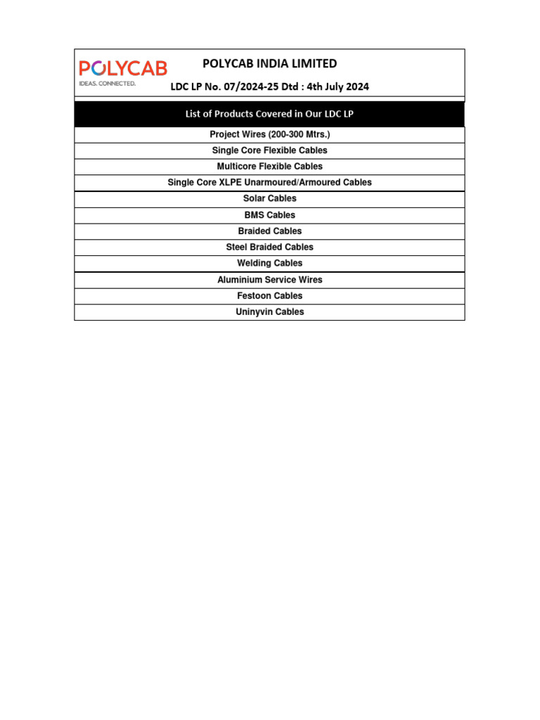 Polycab LDC LP No. 07/2024-25 Products | PDF | Electrical Conductor ...