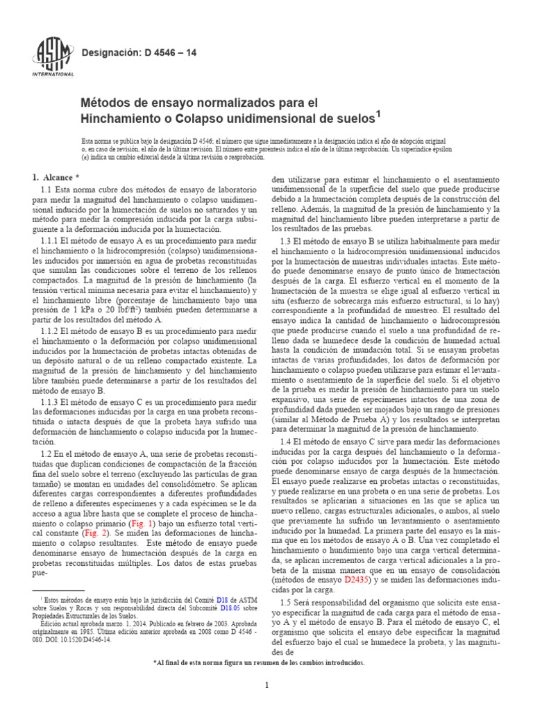 Métodos ASTM D 4546 para Suelos | PDF | Agua | Deformación (ingeniería)