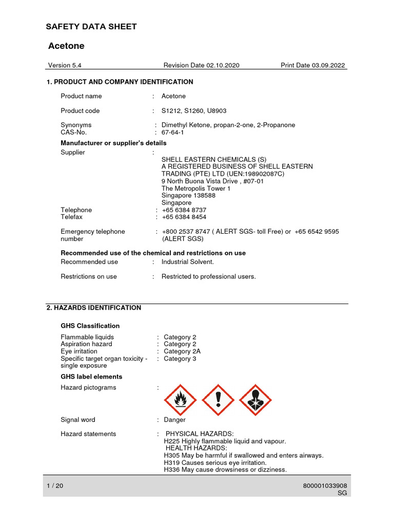 Acetone-MSDS | Download Free PDF | Toxicity | Chemistry