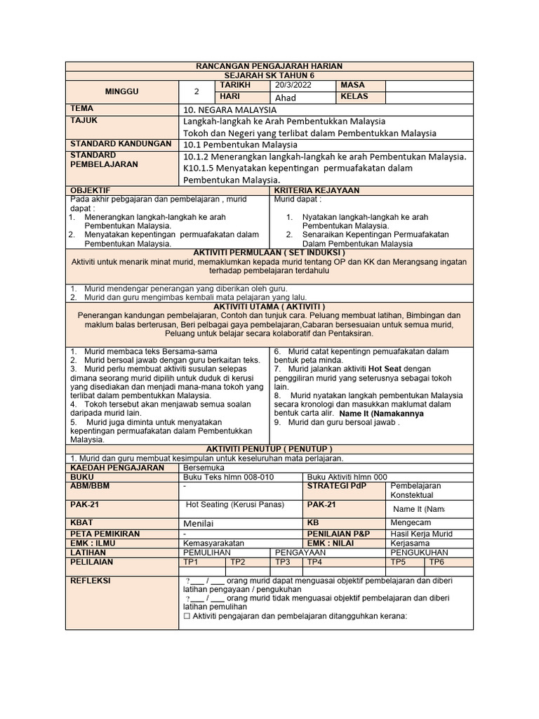 Minggu 2 Sejarah SK Tahun 6 2022 by Cikgu Gorgeous | PDF