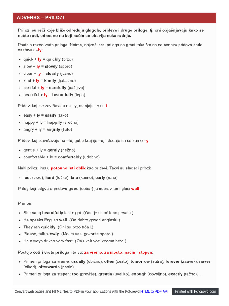 Adverbs - Prilozi | PDF