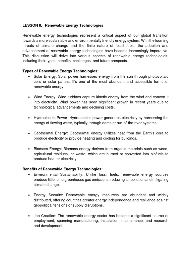 Renewable Energy Technologies | PDF | Renewable Energy | Energy Development