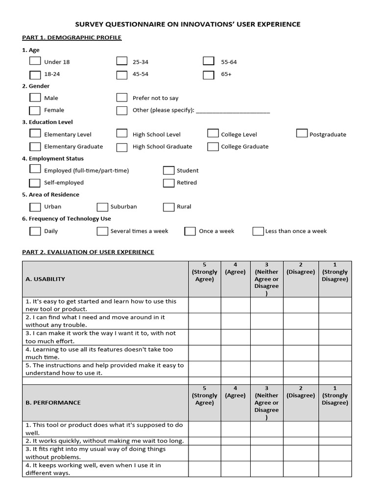 User Experience Survey Questionnaire | PDF | Usability | Social Psychology