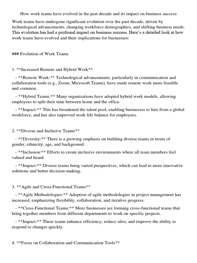 How Work Teams Have Evolved in The Past Decade and Its Impact On ...