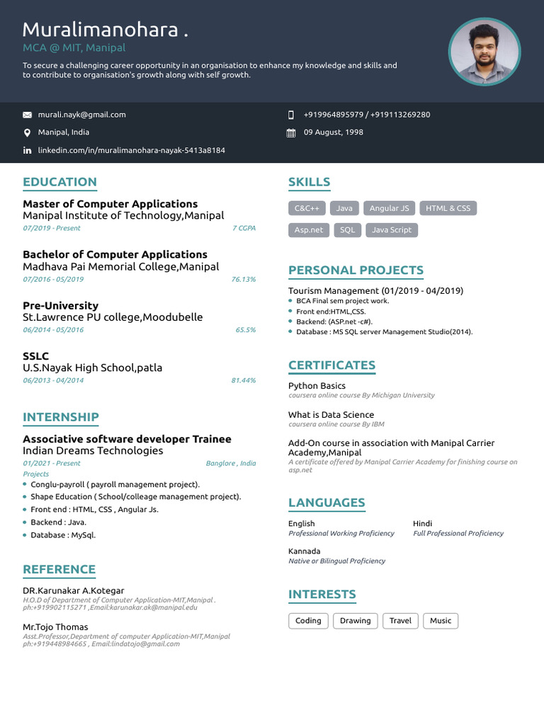 Muralimanohara Resume | PDF | Databases | Computing