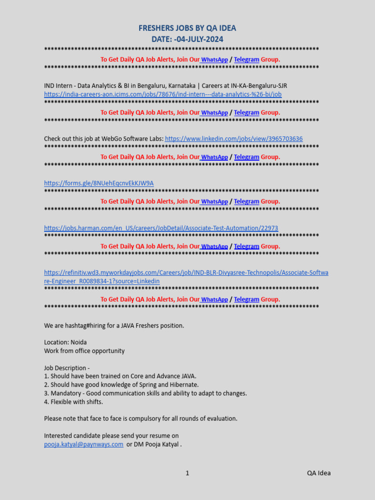 Freshers Jobs 04 July 2024 | PDF | Java Script | Software