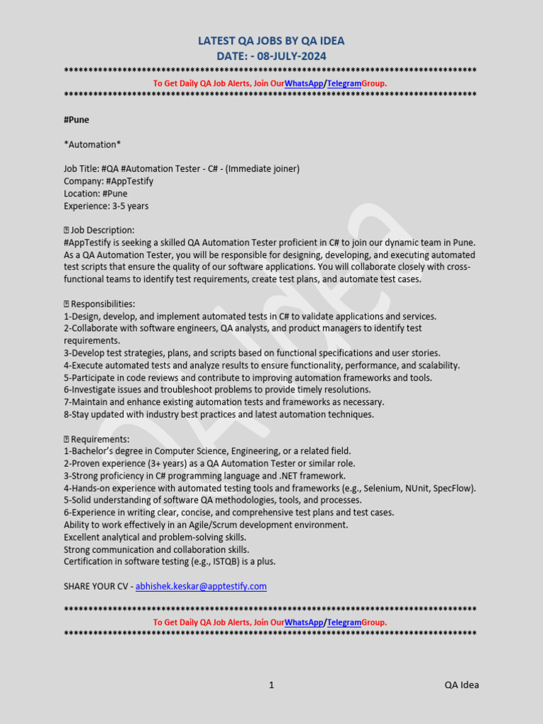 Latest QA Jobs 08 Jul 2024 | PDF | Quality Assurance | Cloud Computing
