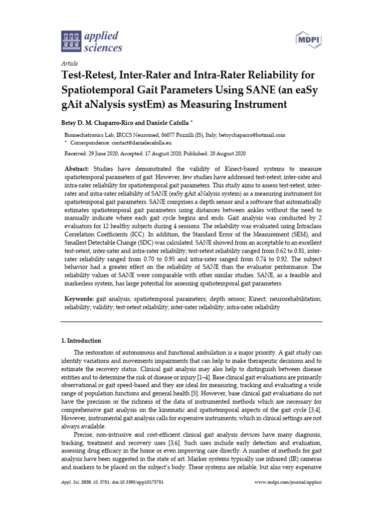 Test-Retest Inter-Rater and Intra-Rater Reliabilit | PDF