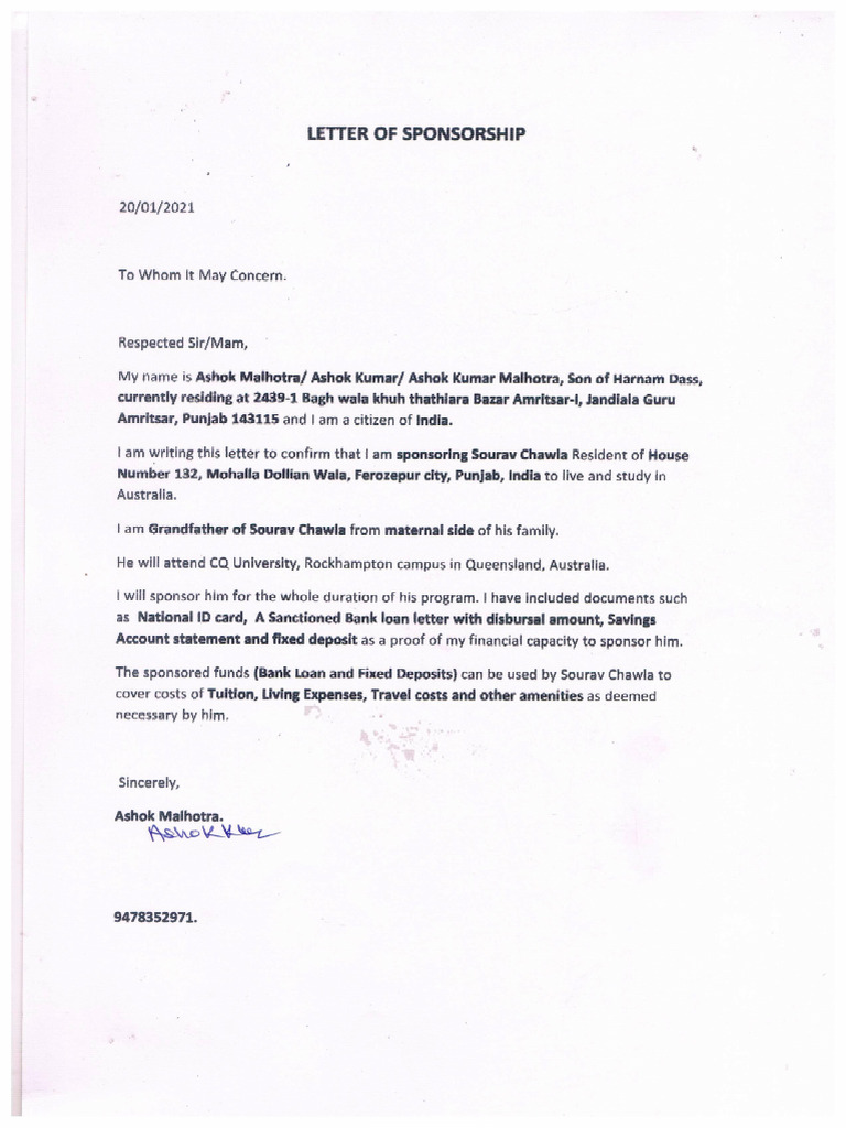 Grandfather Sponsorship Affidavit Self Attested | PDF