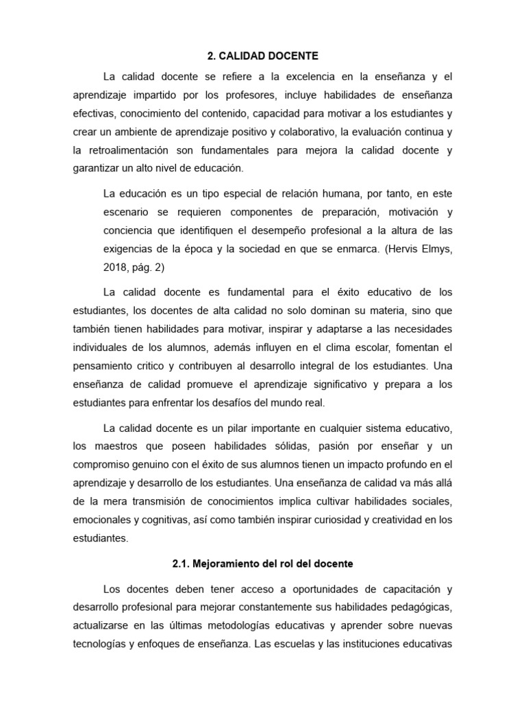 Calidad Docente Grupo 2 | PDF | Enseñando | Maestros