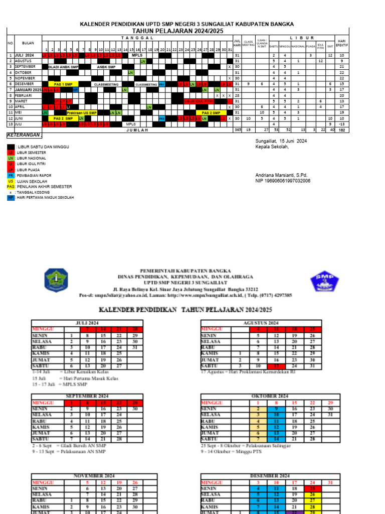 Kaldik Tahun Pelajaran 2024-2025 | PDF