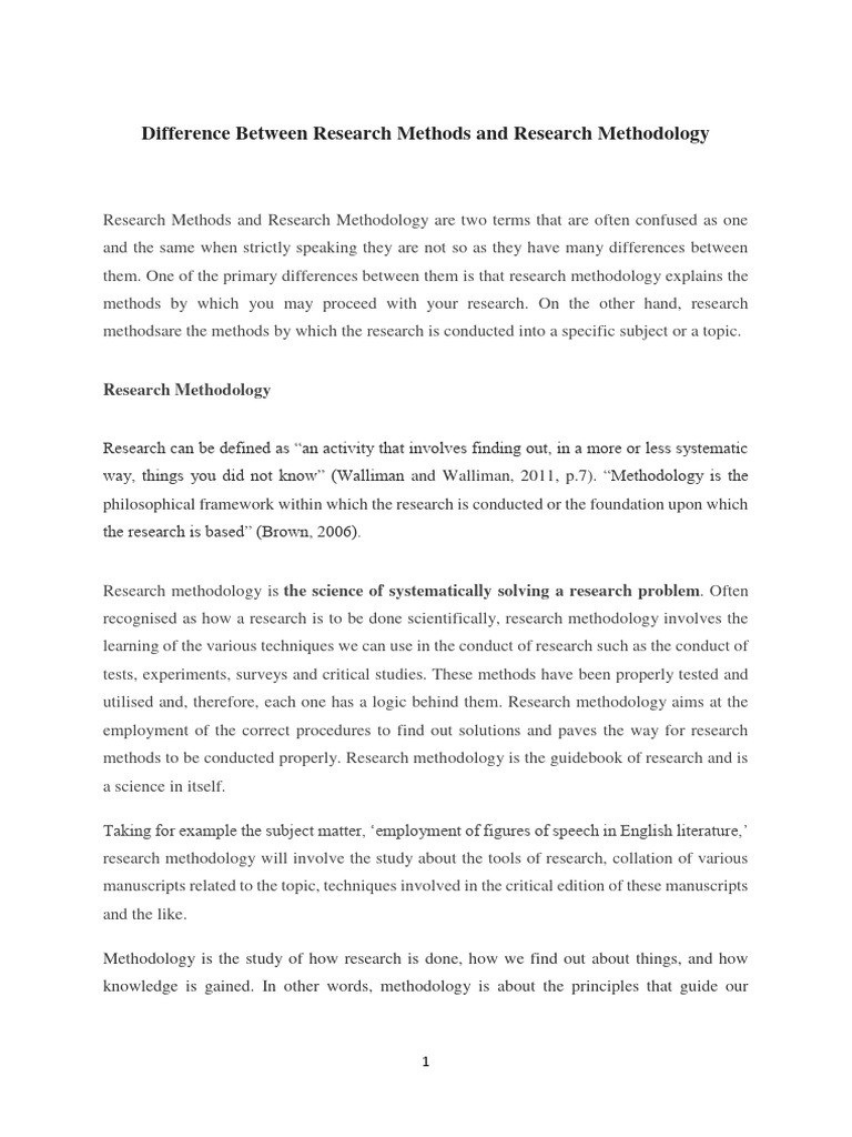 Difference Between Research Methods and Research Methodology | PDF ...