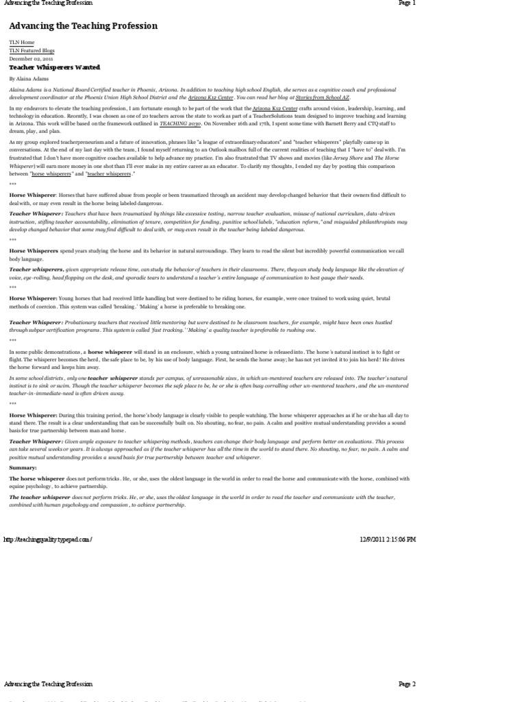 Advancing The Teaching Profession | PDF | Teachers | Education Reform