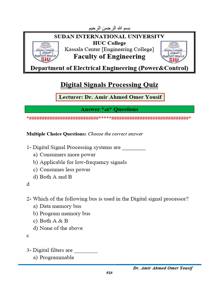 Digital Signal Processing Quiz | PDF | Digital Signal Processing | Digital To Analog Converter