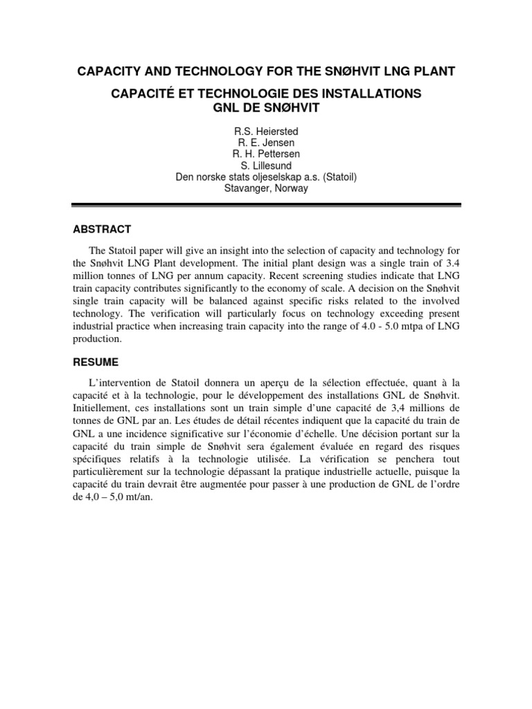 Capacity and Technology For The Snohvit LNG Plant | PDF | Liquefied ...