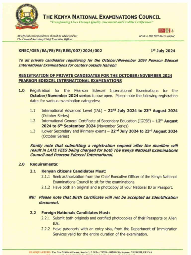 Registration Circular Outside Nairobi | PDF