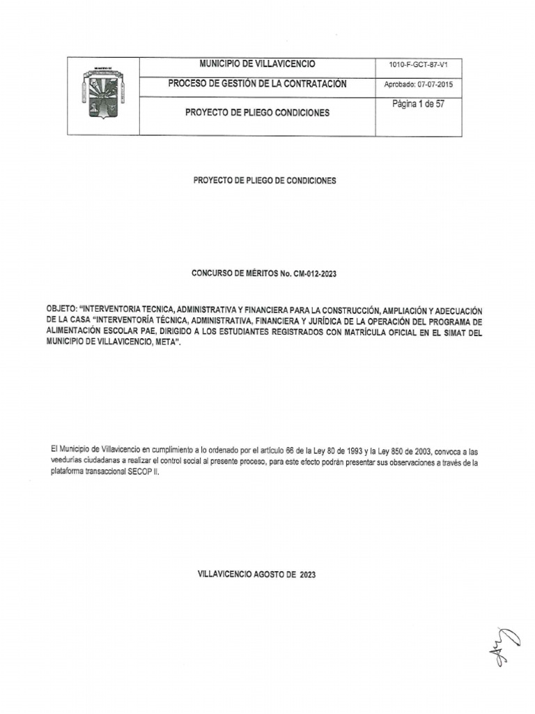 Proyecto de Pliego de Condiciones CM-012-2023 Ok | PDF