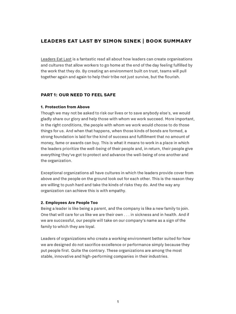 Leaders Eat Last by Simon Sinek Book Summary | PDF | Leadership | Incentive