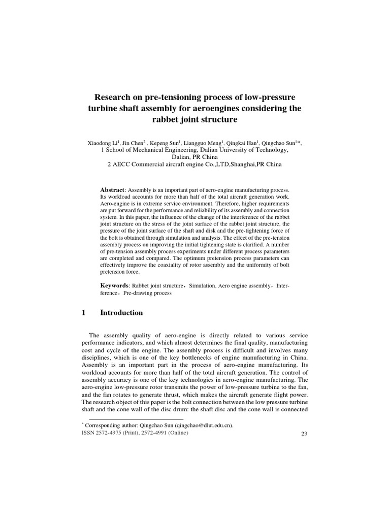 Research On Pre-Tensioning Process of Low-Pressure Turbine Shaft ...
