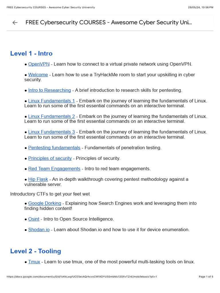 Free Cybersecurity Courses Guide | PDF | Security | Computer Security