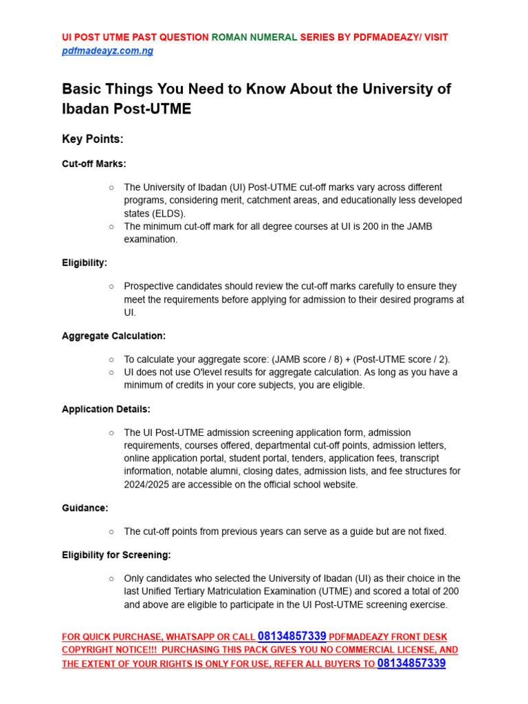 Ui Post Utme Past Questions Roman Numeral Series | PDF | Applied And ...