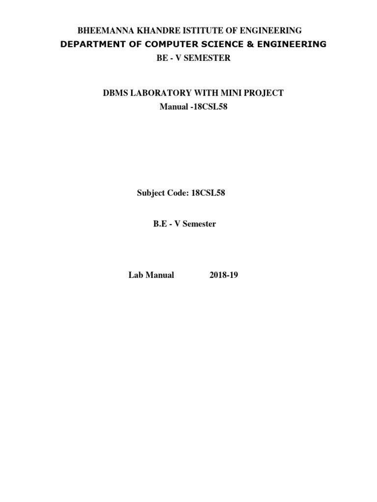 DBMS 18CSL58 Lab Manual - Bkit | PDF | Relational Database | Relational Model