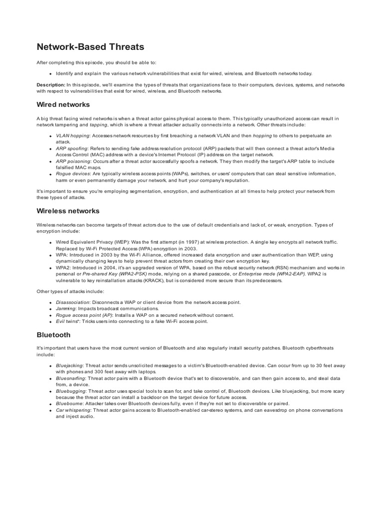 Comptia Sy0701b 2 4 1 Network Based Threats v2 UD011124 | PDF ...