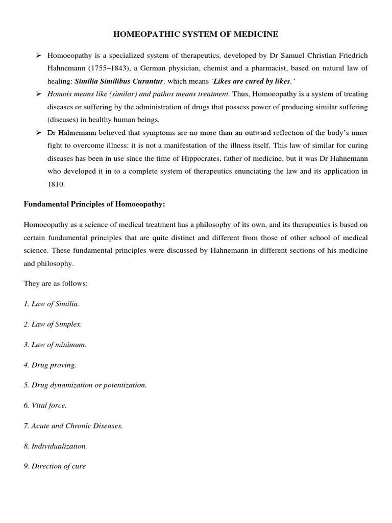 Homeopathic System | PDF | Homeopathy | Health Care