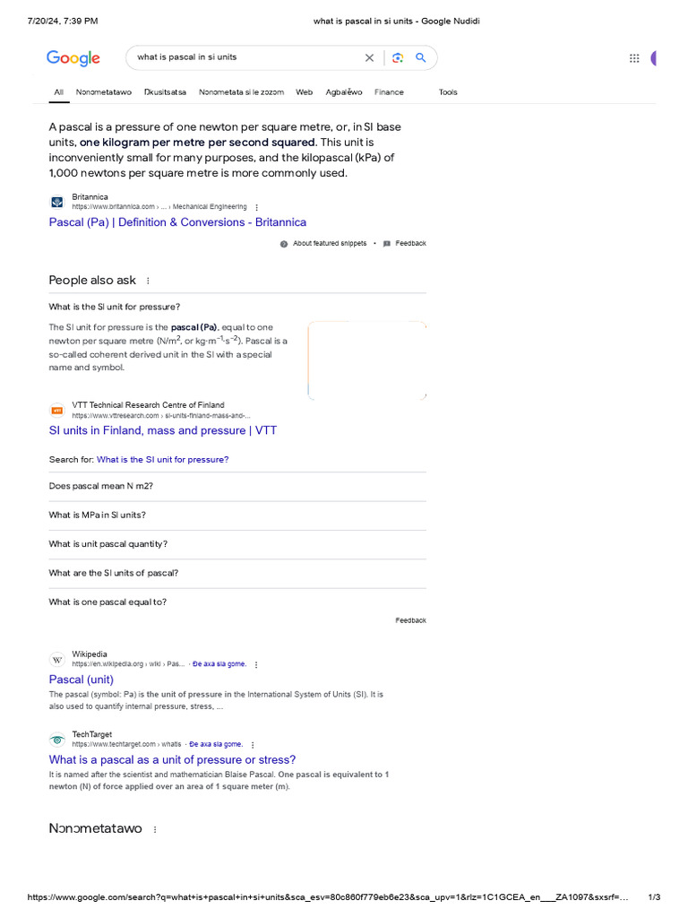 What Is Pascal in Si Units - Google Nudidi | PDF | Pascal (Unit) | Pressure