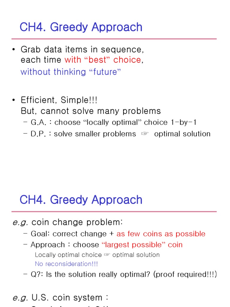 CH4. Greedy Approach: - Grab Data Items in Sequence, Each Time | PDF ...