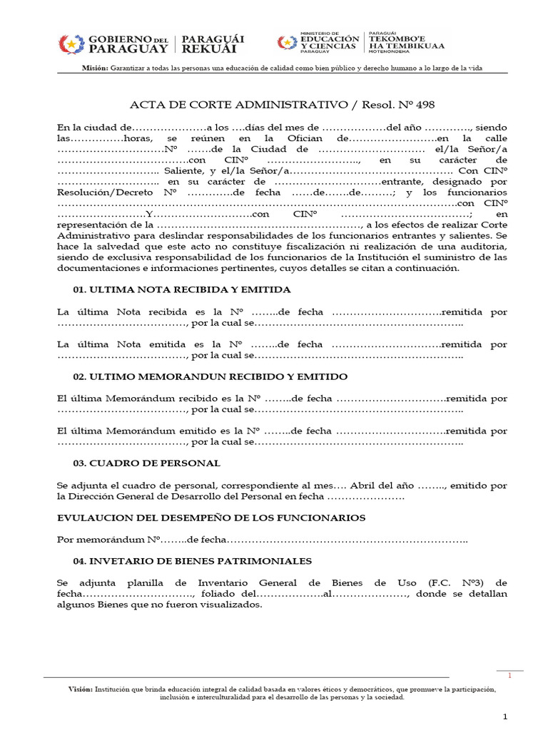 Acta de Corte Administrativo - RESOL #498 - 2023 | PDF | Gobierno