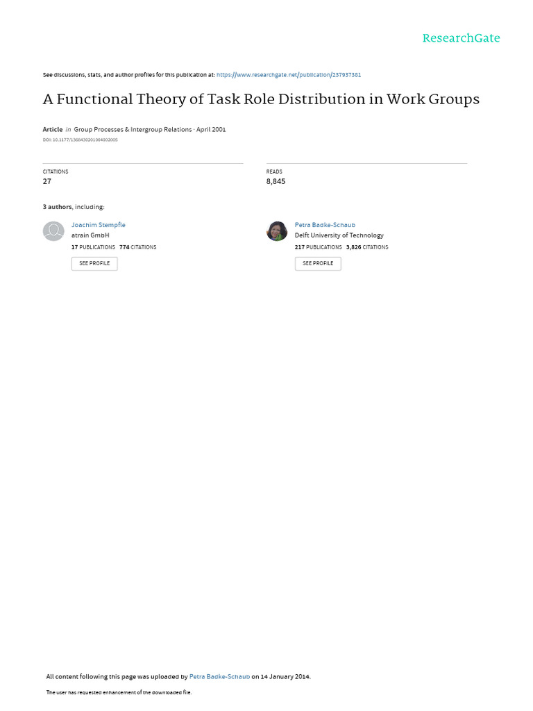 A Functional Theory of Task Role Distribution in W | PDF | Goal | Self ...