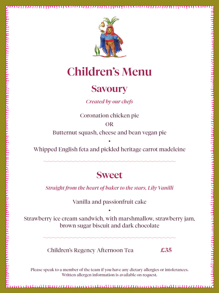 Children's Regency Afternoon Tea Menu | PDF