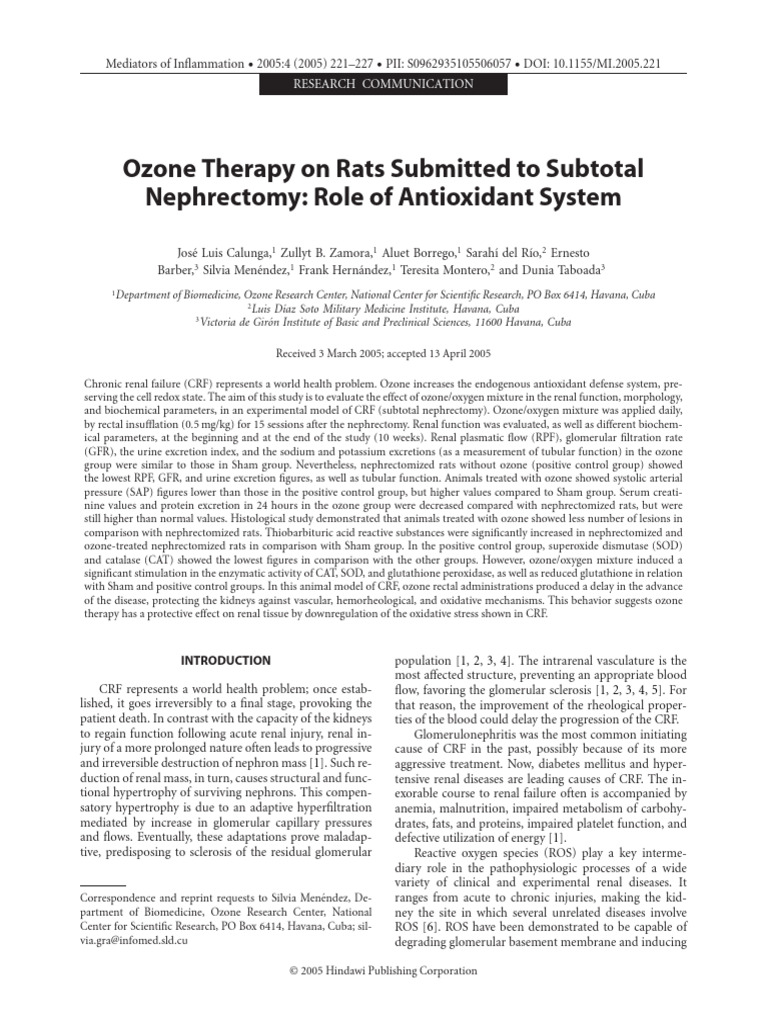 2005 Ozone Therapy On Rats Submitted To Subtotal Nephrectomy Role of ...