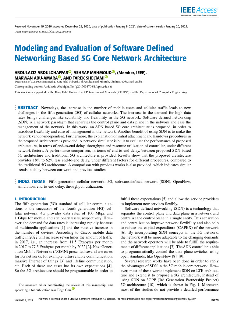 Gurfmz Modeling And Evaluation Of Software Defined Networking Based 5g Core Network Architecture
