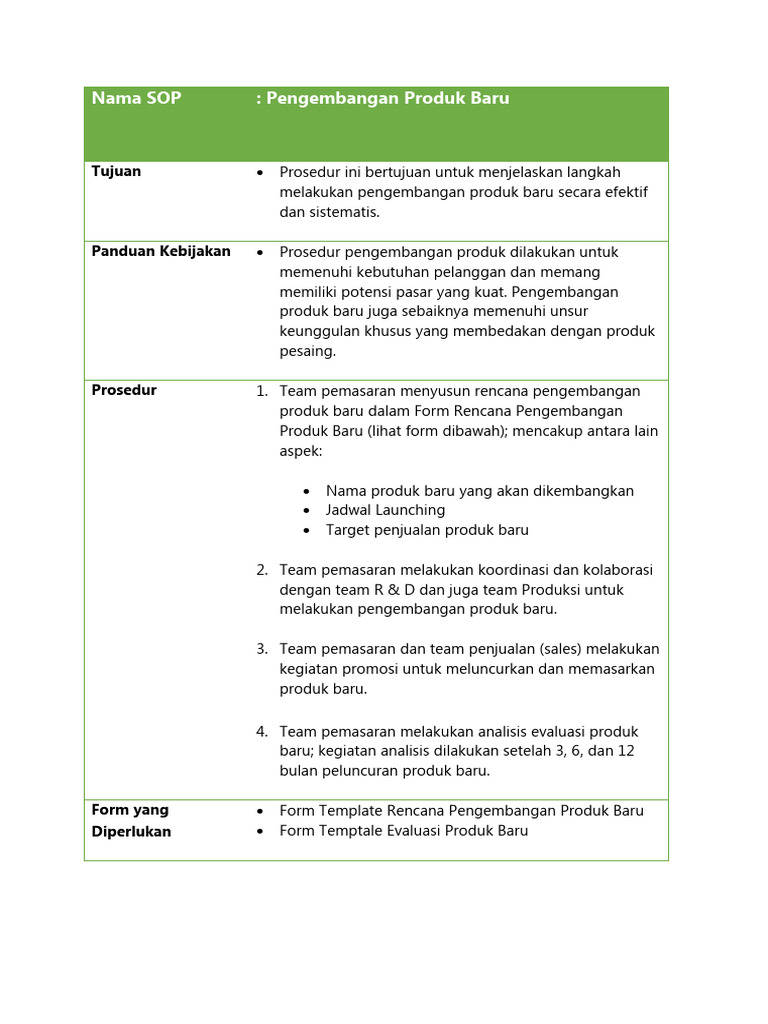 06 SOP Pengembangan Produk Baru | PDF | Bisnis
