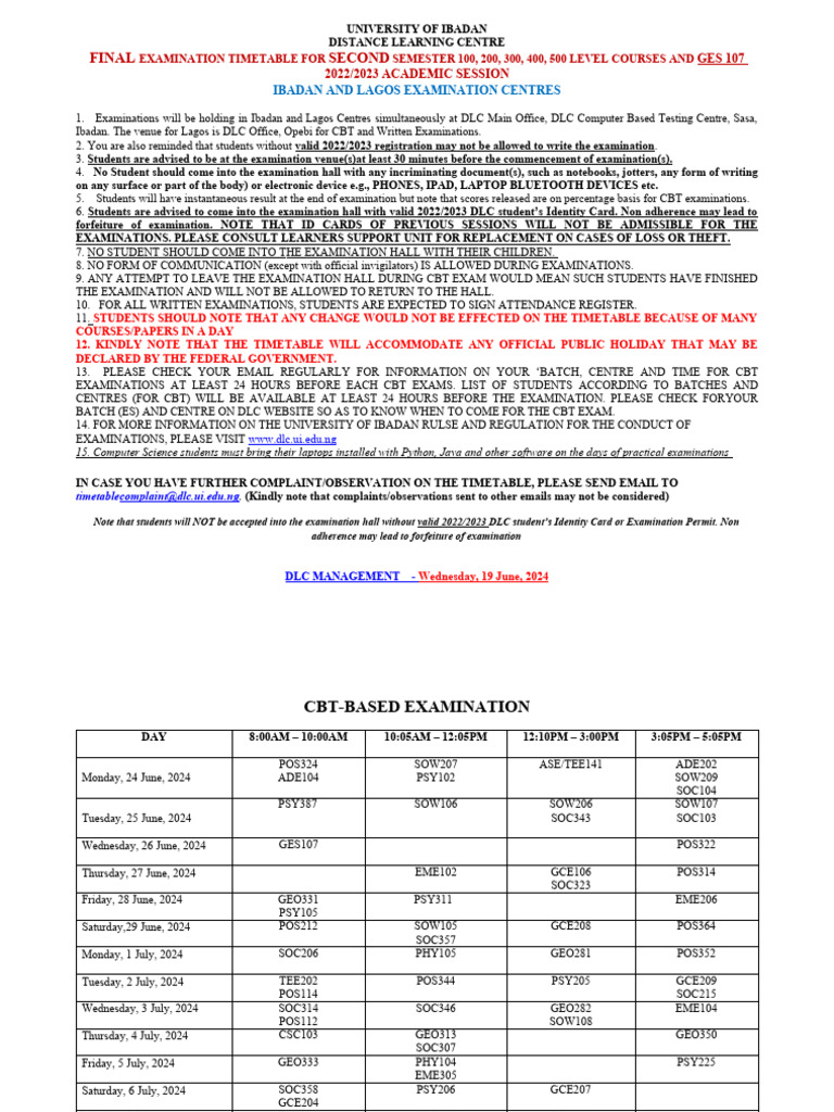 Final, Final Examinationtimetable 2022-2023 Second Semester For 100 ...