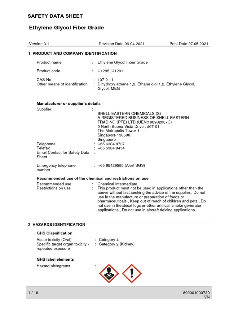 MEG-MSDS | PDF | Personal Protective Equipment | Toxicity