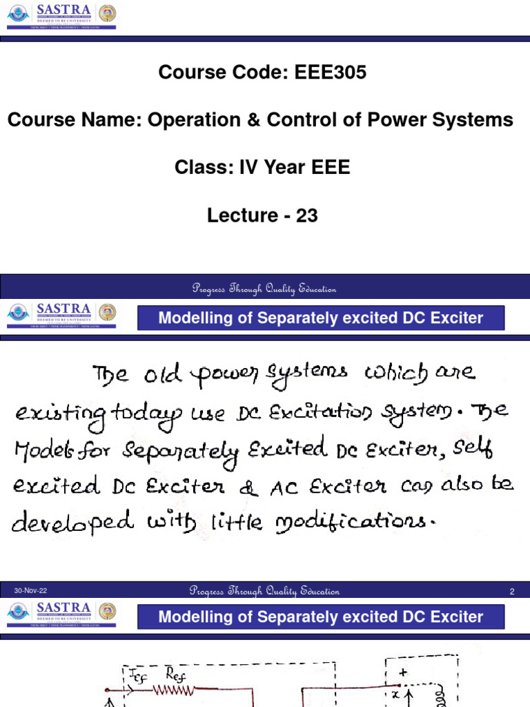 UNIT III - OPCON - LECTURE 23 - DC Exciter Model | PDF