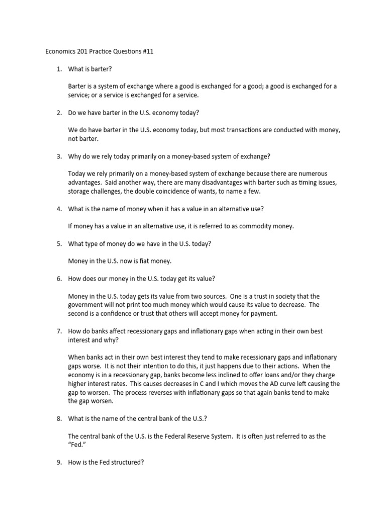 Economics 201 Practice Questions #11 With Solutions | PDF | Federal ...