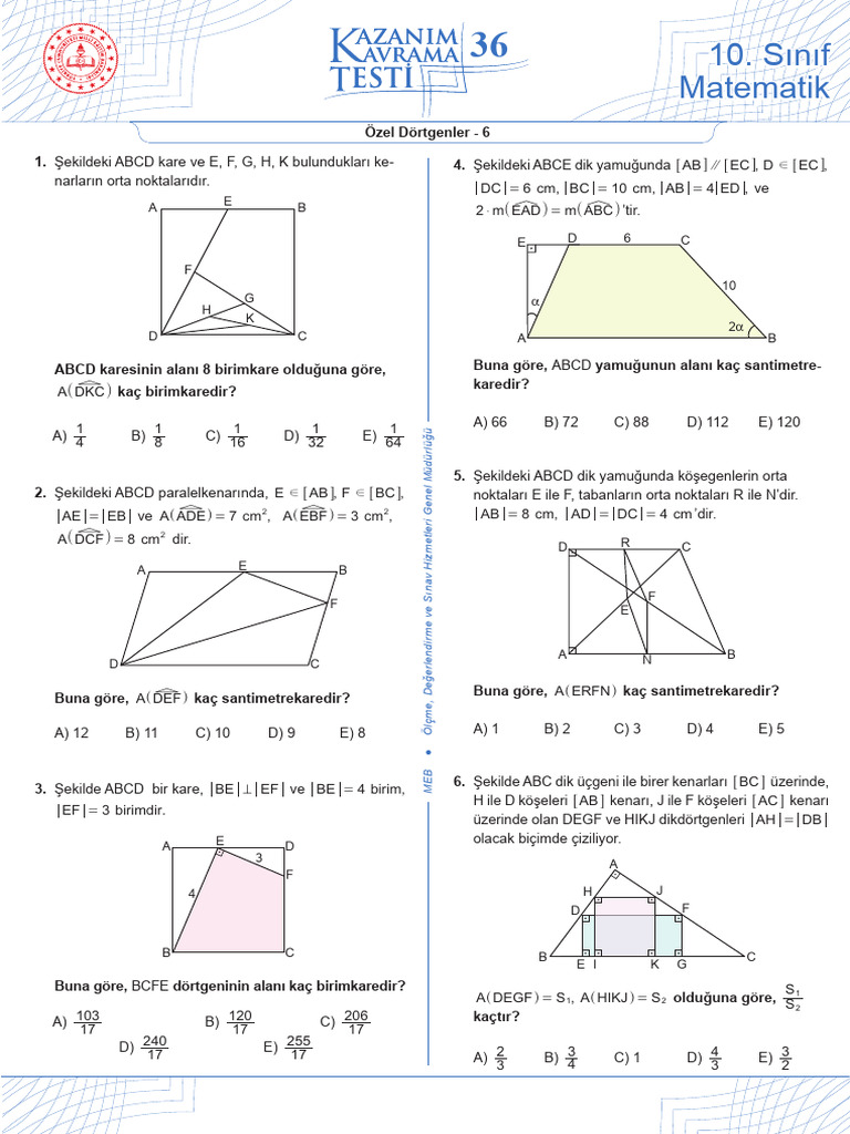 Sınıf Matematik Matematik: A E B D C 10 6 E | PDF