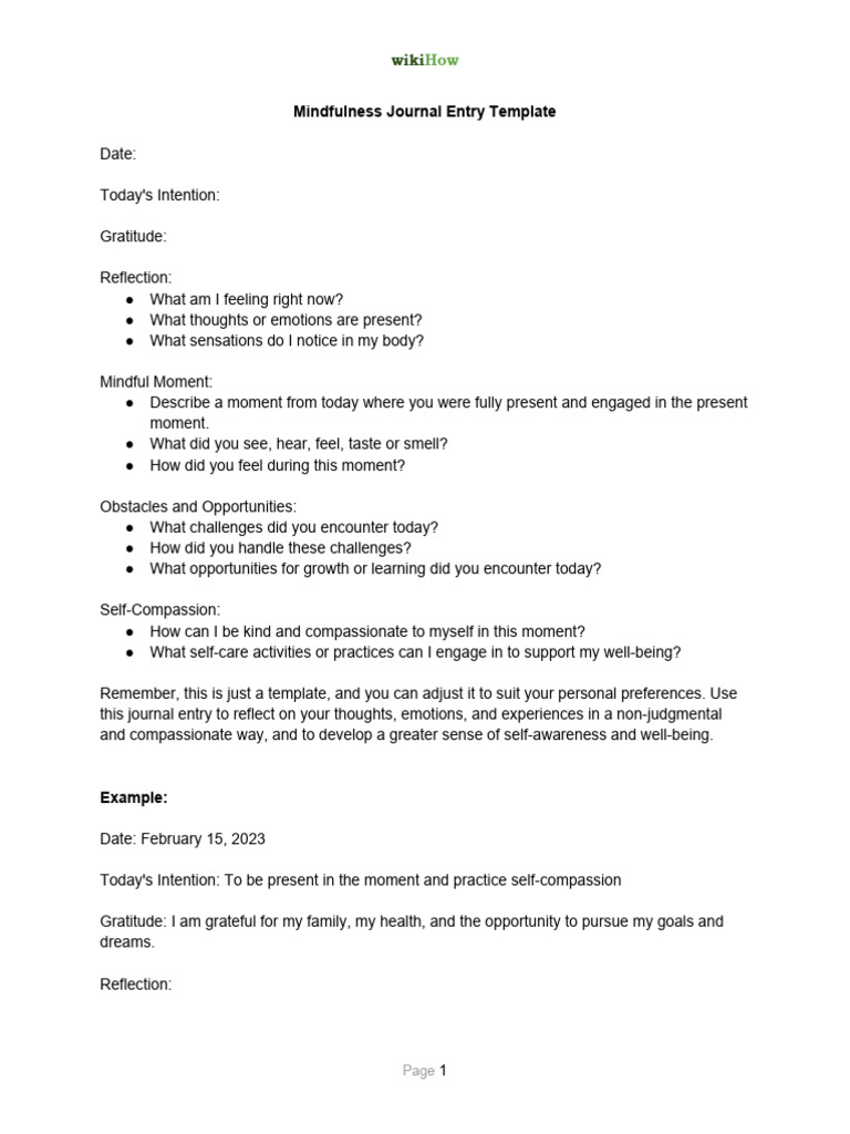 Mindfulness Journal Entry Template | PDF | Gratitude | Mindfulness