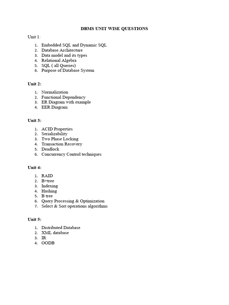 Dbms Unit Wise Questions Pdf 