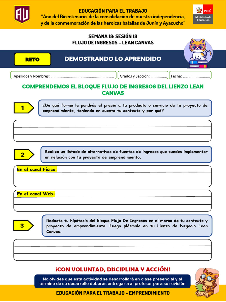 Semana 18 - Ficha Actividad - Flujo de Ingresos - Lean Canvas | PDF Semana 18 - Ficha Actividad - Flujo de Ingresos - Lean Canvas | PDF