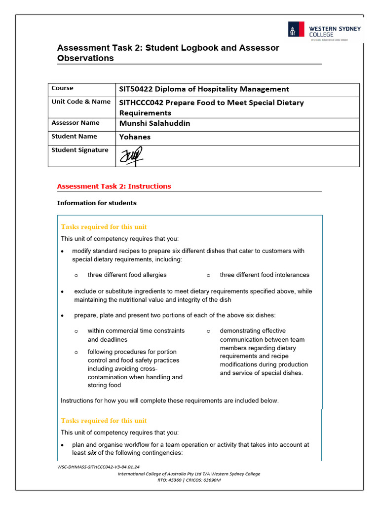 Assessment-Task-2 SITHCCC042 | PDF | Cooking | Recipe